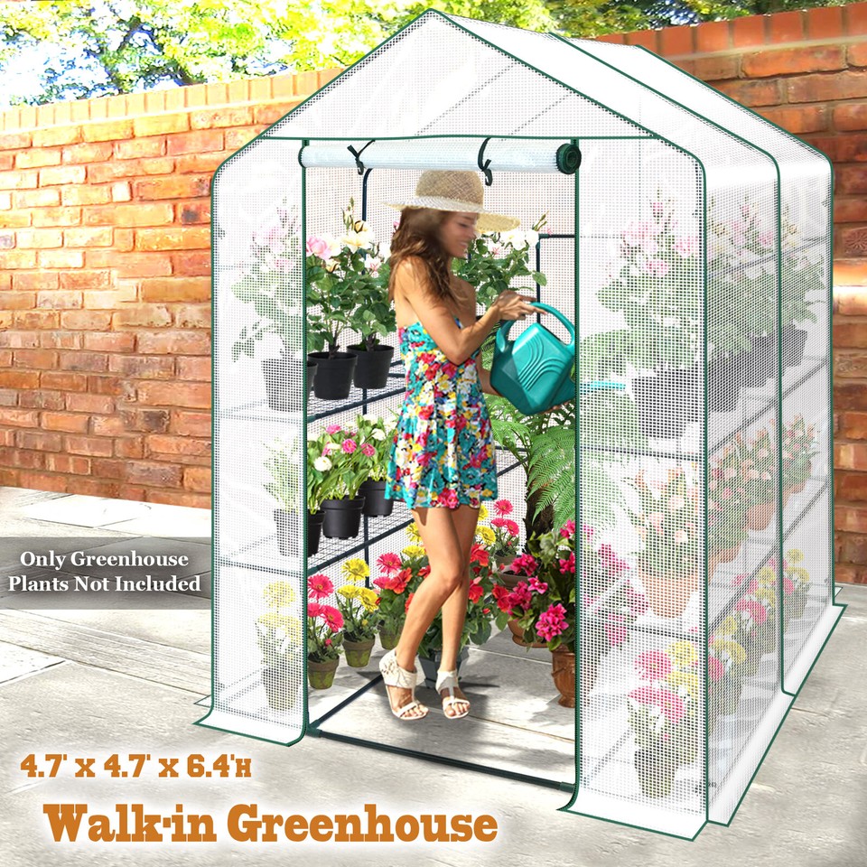 4 or 8 Shelves 3 Tiers Portable mini Walk-in Greenhouse Flower Planter ...
