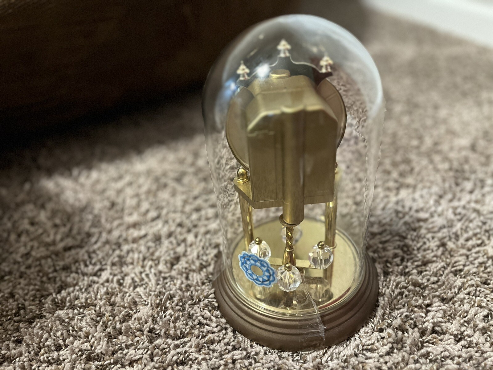 Vintage Bulova Quartz Anniversary Clock, Glass Dome, Original Swarovski ...