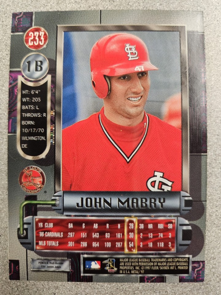 1997 Fleer Metal Universe Baseball Card #233 John Mabry, Cardinals | eBay