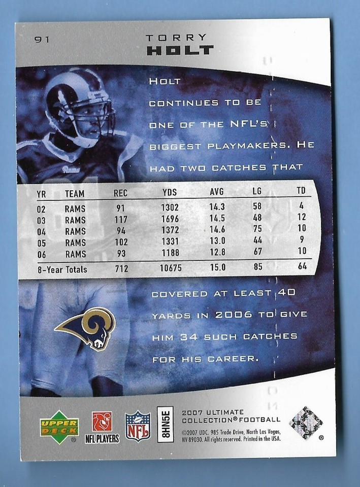 TORRY HOLT 2007 ULTIMATE COLLECTION SP INSERT !! CARD #91 089/400 RAMS ...