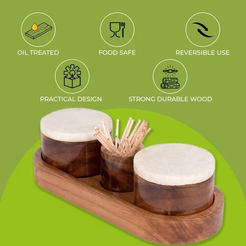 Toothpick Stand Set Acacia Wood Salt Pepper Wooden Holder for Kitchen ...