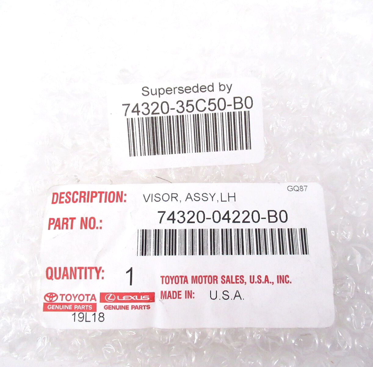 Genuine OEM Toyota 74320-35C50-B0 Driver LH Sun Visor Gray Double Cab ...