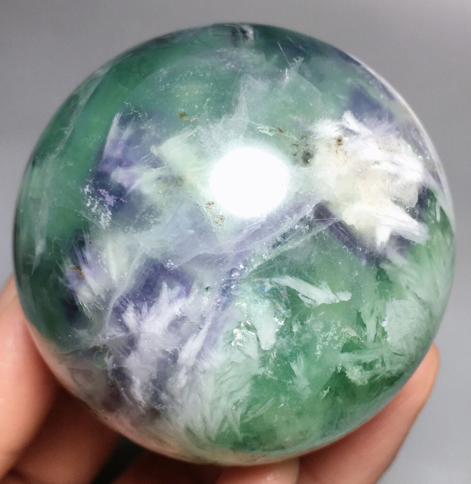 282g Natural blue Feather Fluorite sphere Quartz Crystal ball stone ...