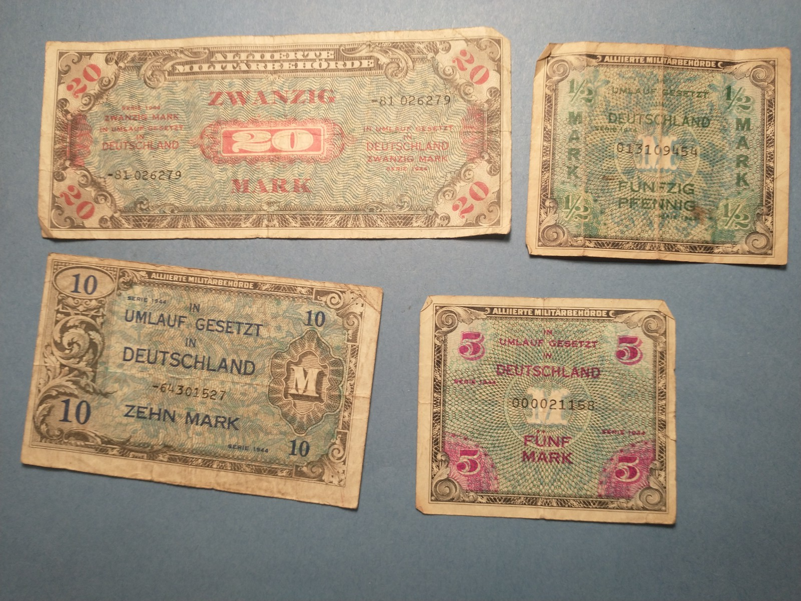 MPC Lot, Series 1944, 20 10 5 1/2 Mark, Marks Military Payment Germany ...