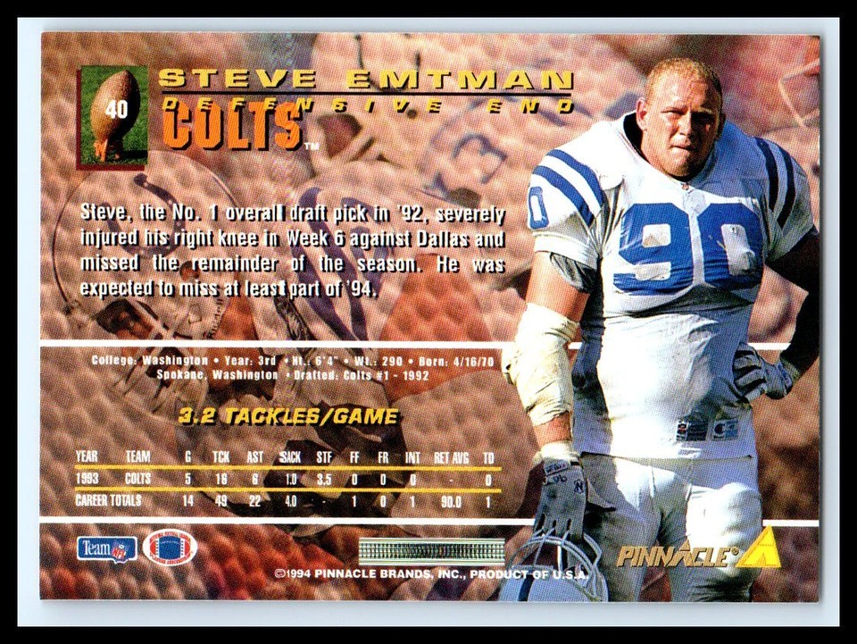 1994 Pinnacle #40 Steve Emtman MT-NRMT Football Card | eBay