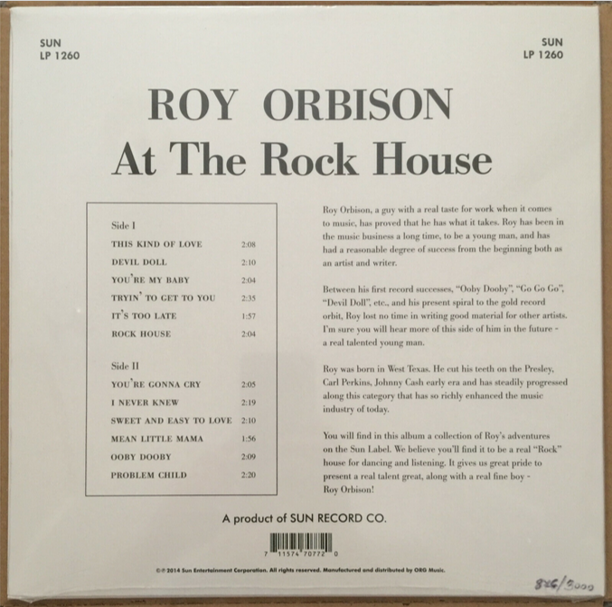 Roy Orbison ‎– At The Rock House LP Coloured Vinyl 711574707720 | eBay