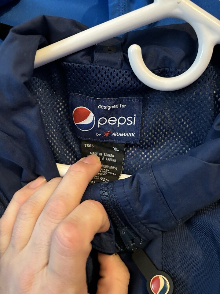 Pepsi By Aramark Jacket Mens Large Blue Hooded Full Zip Logo Pockets ...
