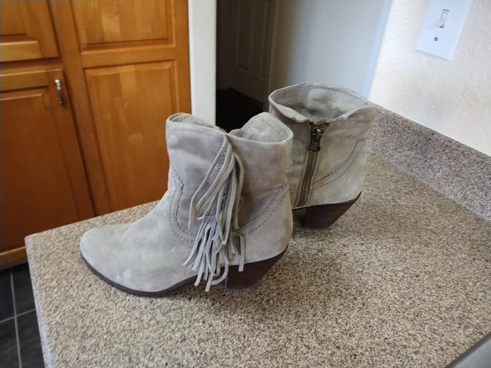 Sam Edelman Louie Womens Ankle Boot Taupe Fringe Suede Leather Western ...