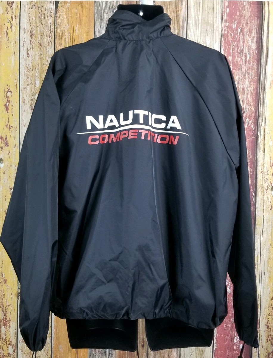 Nautica Competition Windbreaker Jacket Black Graphic Zip Up Nautica Competition Windbreaker Jacket Black Graphic Zip Up