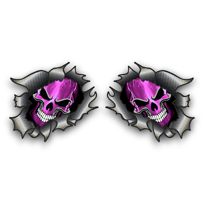 2x Small Purple Lightning Skull Ripped Carbon Fibre Vinyl Sticker Decal ...
