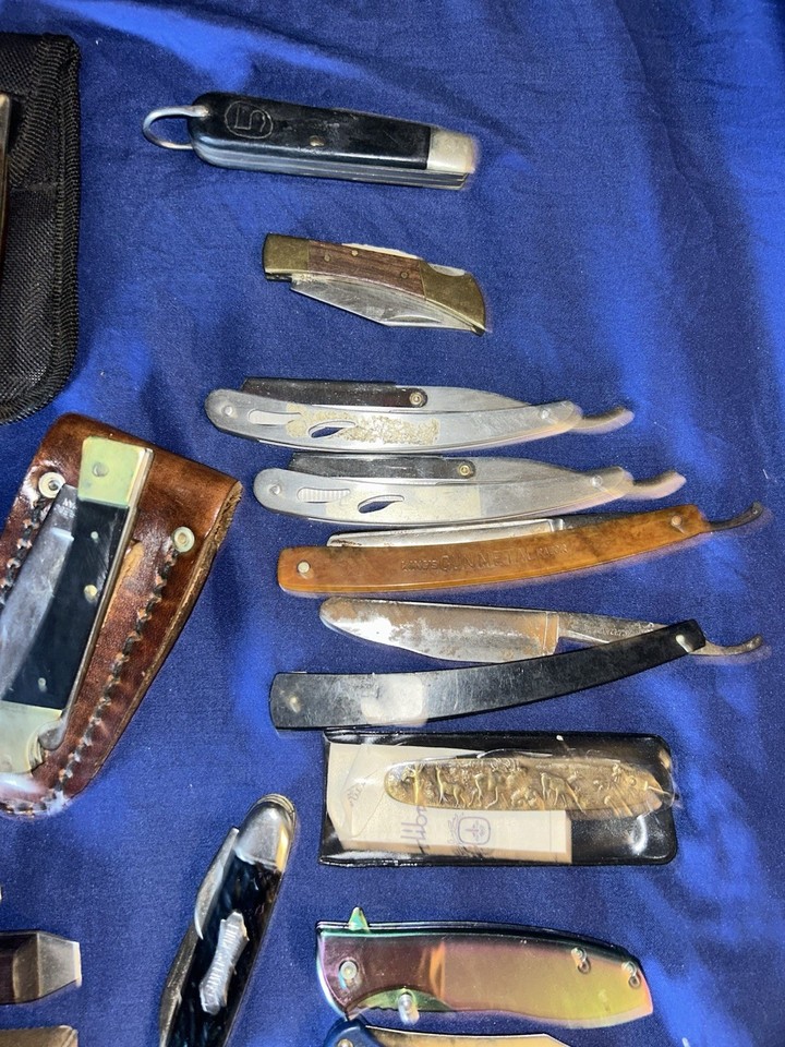 Large Lot Of 34 Pocket Knifes Straight Razors Various Mixed Blades ...