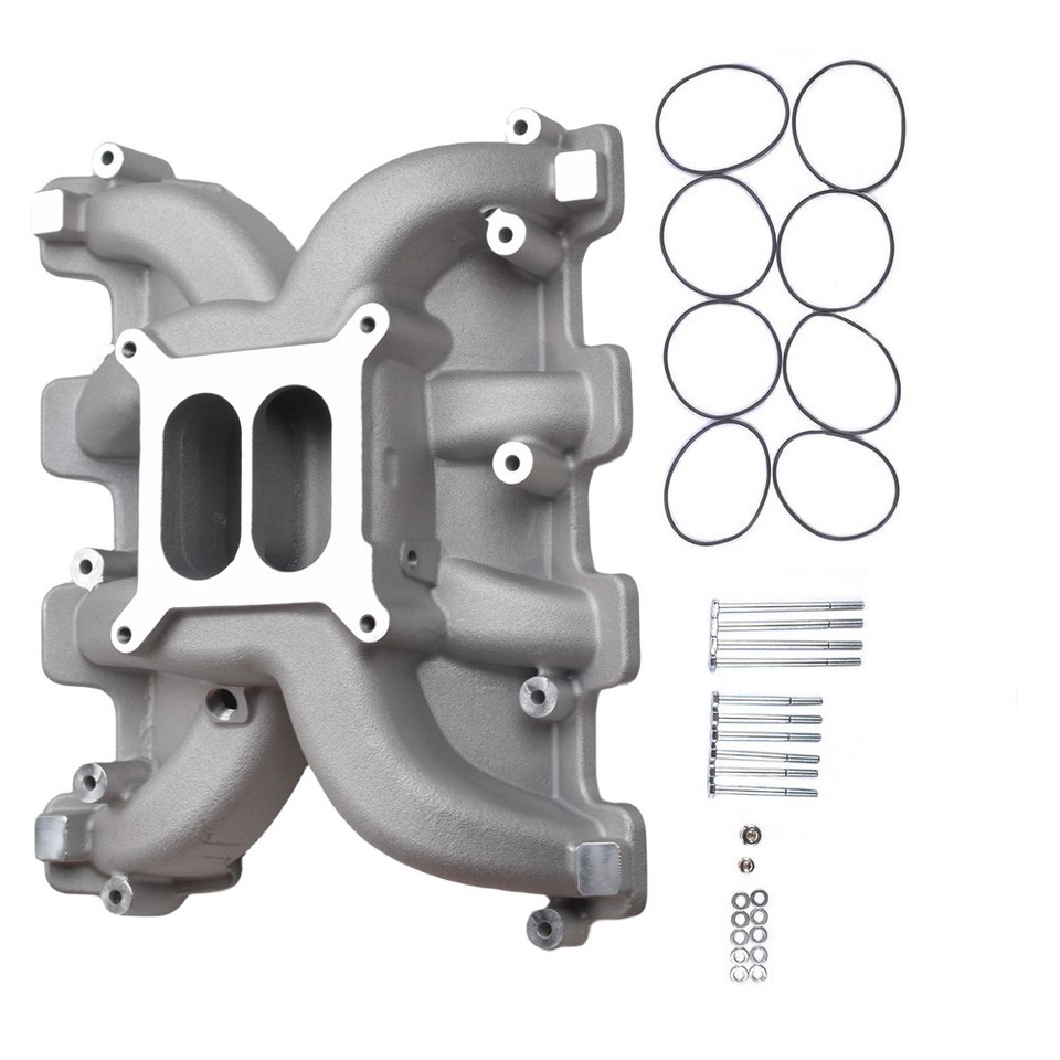 Satin Aluminum Dual Plane Carb Intake Manifold For GM LS1 5.3L LS2 6.0L ...