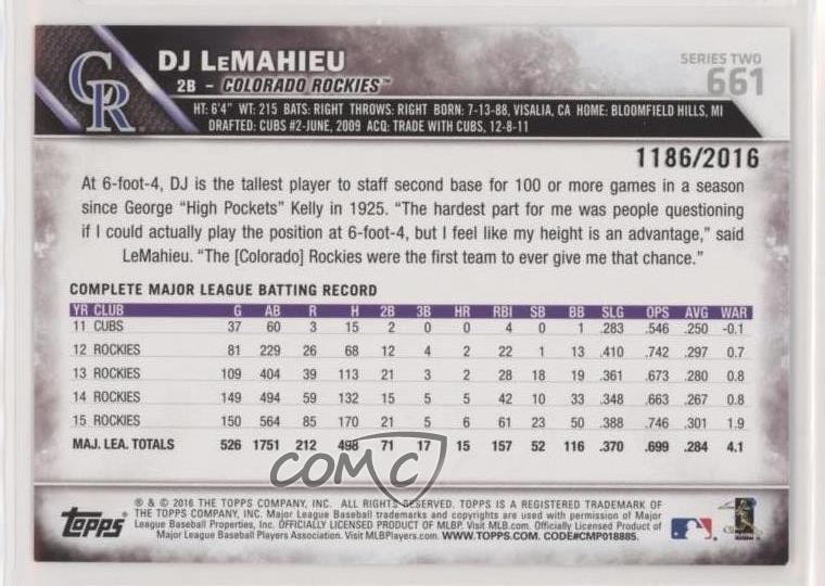 2016 Topps Gold /2016 DJ LeMahieu #661 | eBay