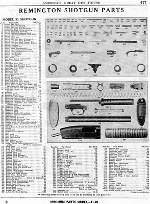 1950 Print Ad of Remington Model 31 Shotgun Parts List | eBay