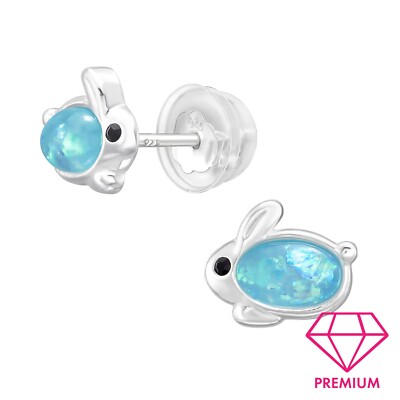 Sterling Silver Blue Synthetic Opal Rabbit Premium Stud Earrings ...