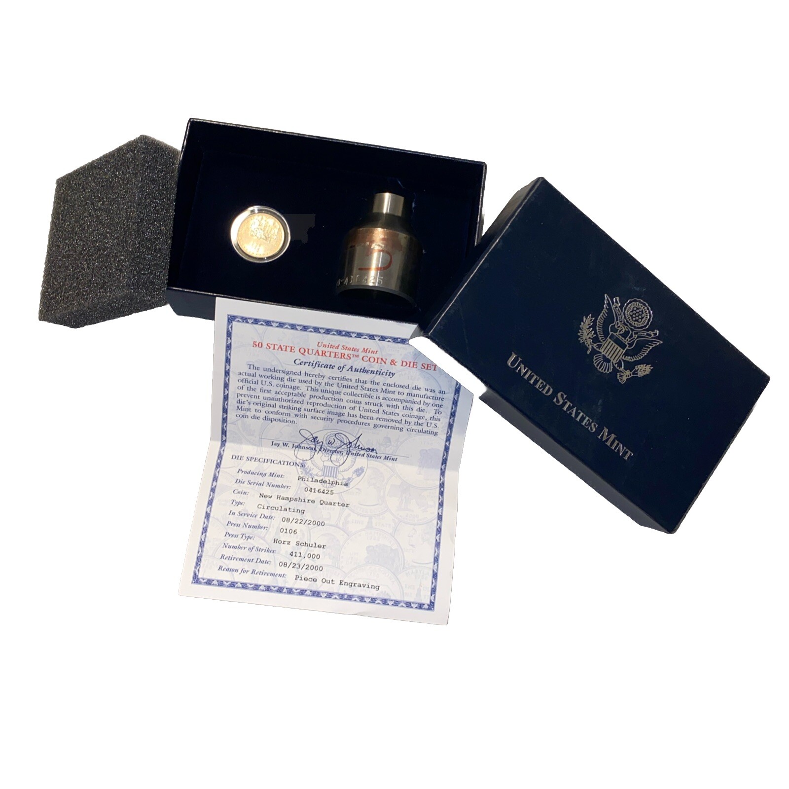 2000 P New Hampshire State Quarter Coin & Die Set Official US Mint Die ...