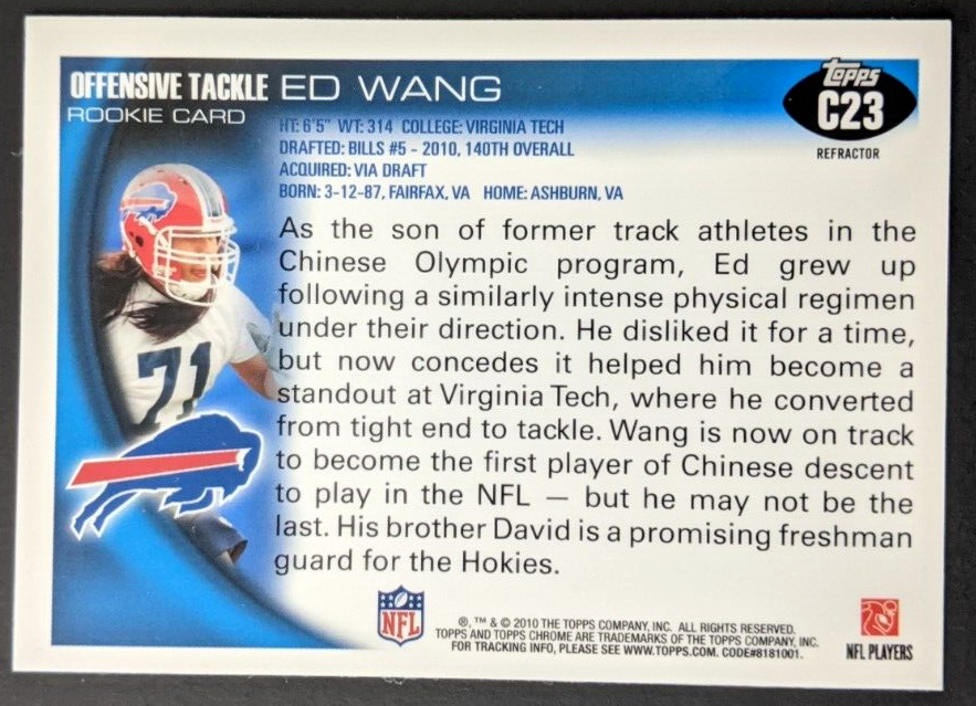 Ed Wang 2010 Topps Chrome REFRACTOR #C23 Football Card Rookie RC Insert ...