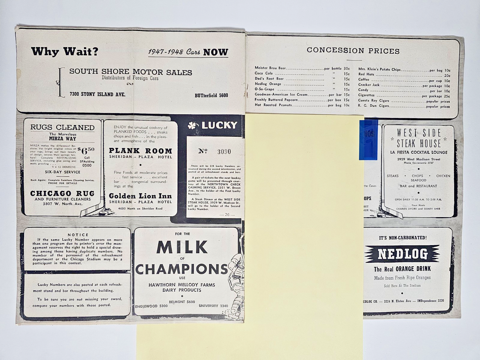 1947-48 Chicago Blackhawks Program vs Boston Bruins 11/05/1947 Doug ...