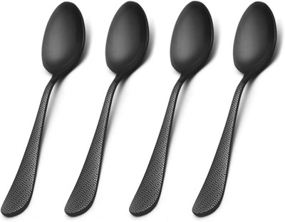 Matte Black Stainless Steel Dessert Spoons with round Edge, Set of 4 ...