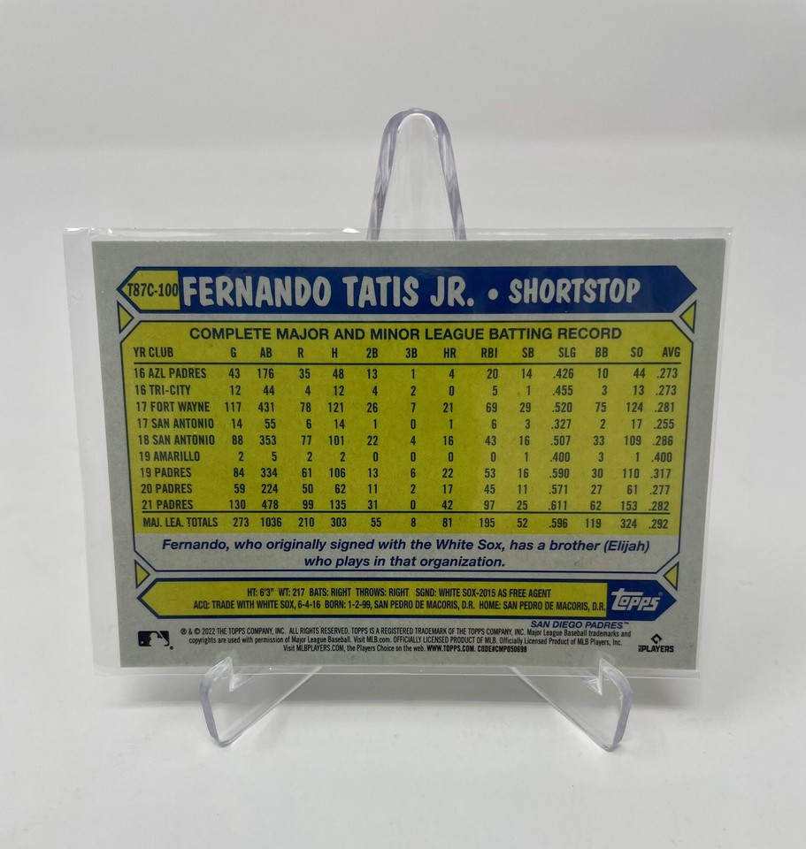 2022 Topps '87 Topps Silver Pack Chrome #T87C100 Fernando Tatis Jr. | eBay