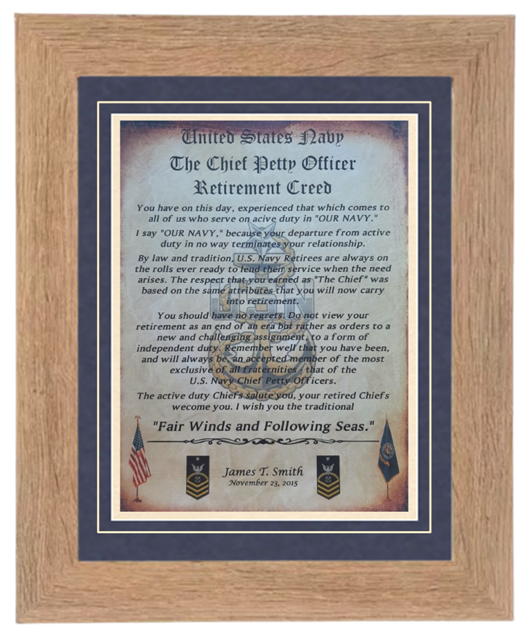 MC-BEST: NAVY Retired Chief Petty Officer CPO Creed Framed Matted ...
