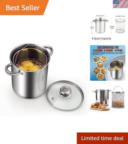 Versatile 3.8L Deep Fryer - Stainless Steel Pot with Straining Basket ...
