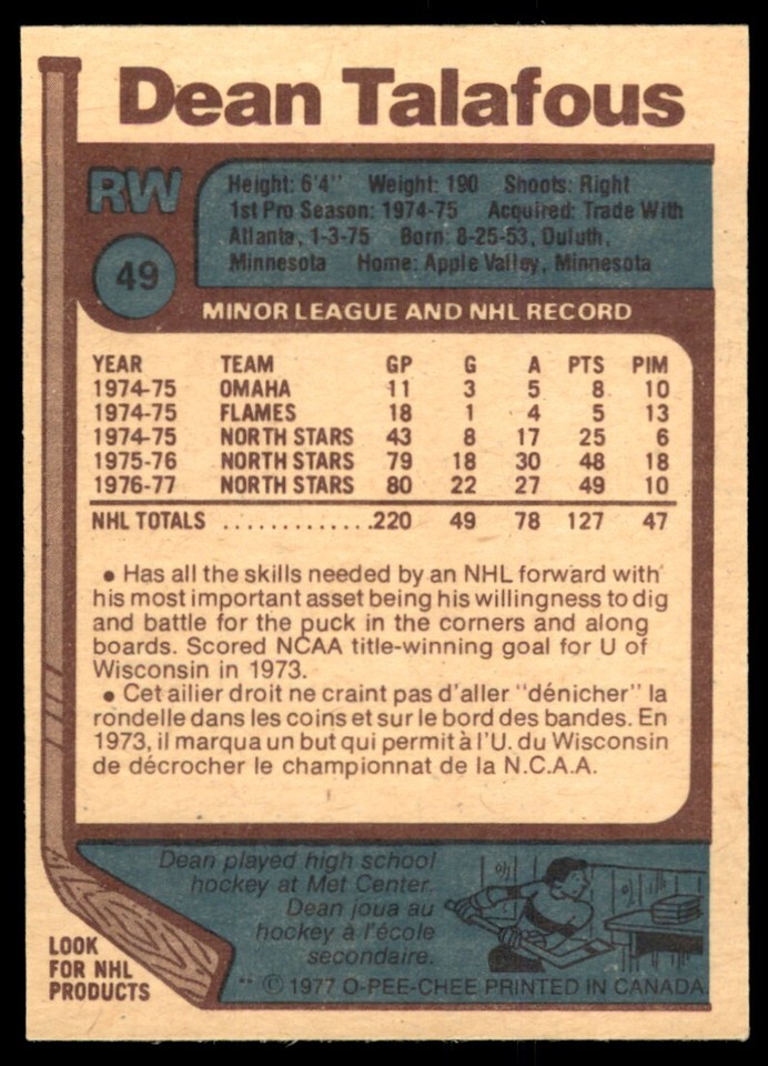 1977-78 O-Pee-Chee NM-MT Dean Talafous #49 | eBay