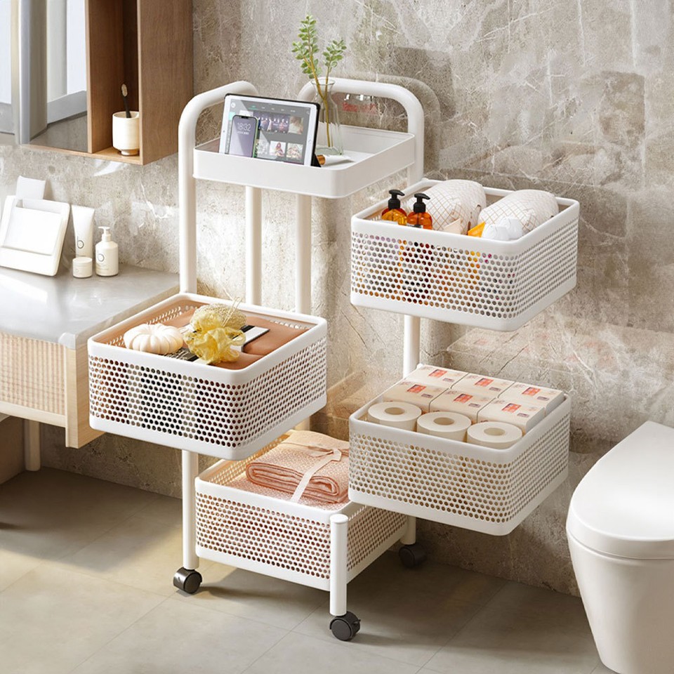 Metal Rotating Basket Rack Kitchen Storage Shelf Fruit Vegetable Holder ...