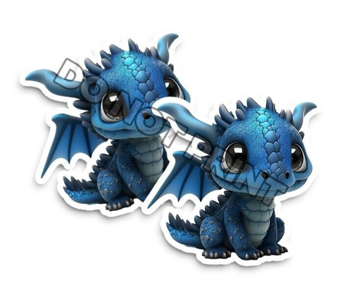 Baby Dragon Stickers Blue Dragons with Bat Wings Die Cut Decals Set of ...