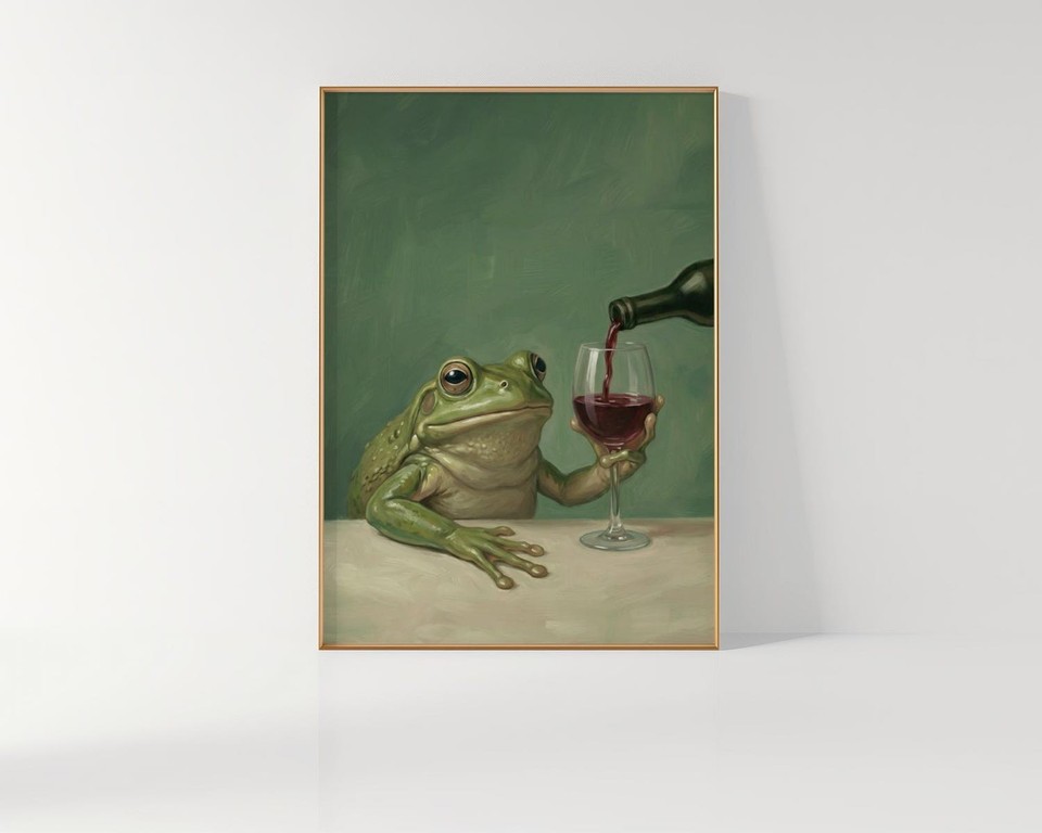 Moody Vintage Frog Red Wine Poster – Funny Animal Wall Art for Home ...