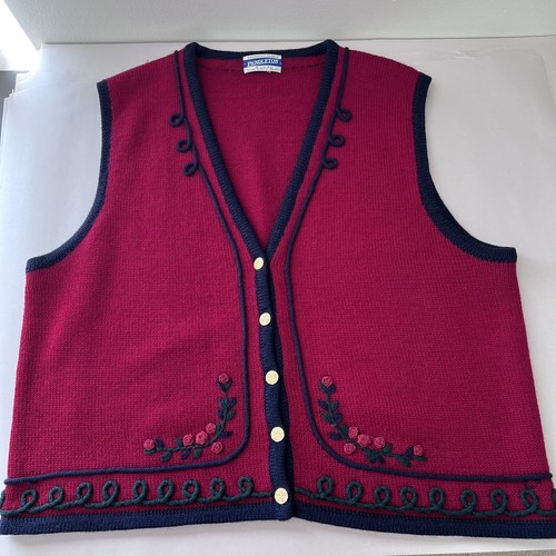 Vintage PENDLETON Embroidered Sweater Vest Women’s Large Gold Buttons ...