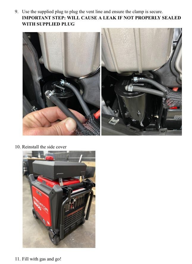 Predator Generator gas tank extended run time kit auxiliary fuel tank ...