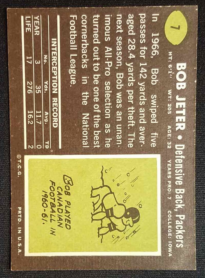 1969 Topps #7 Bob Jeter Green Bay Packers NR-MINT | eBay