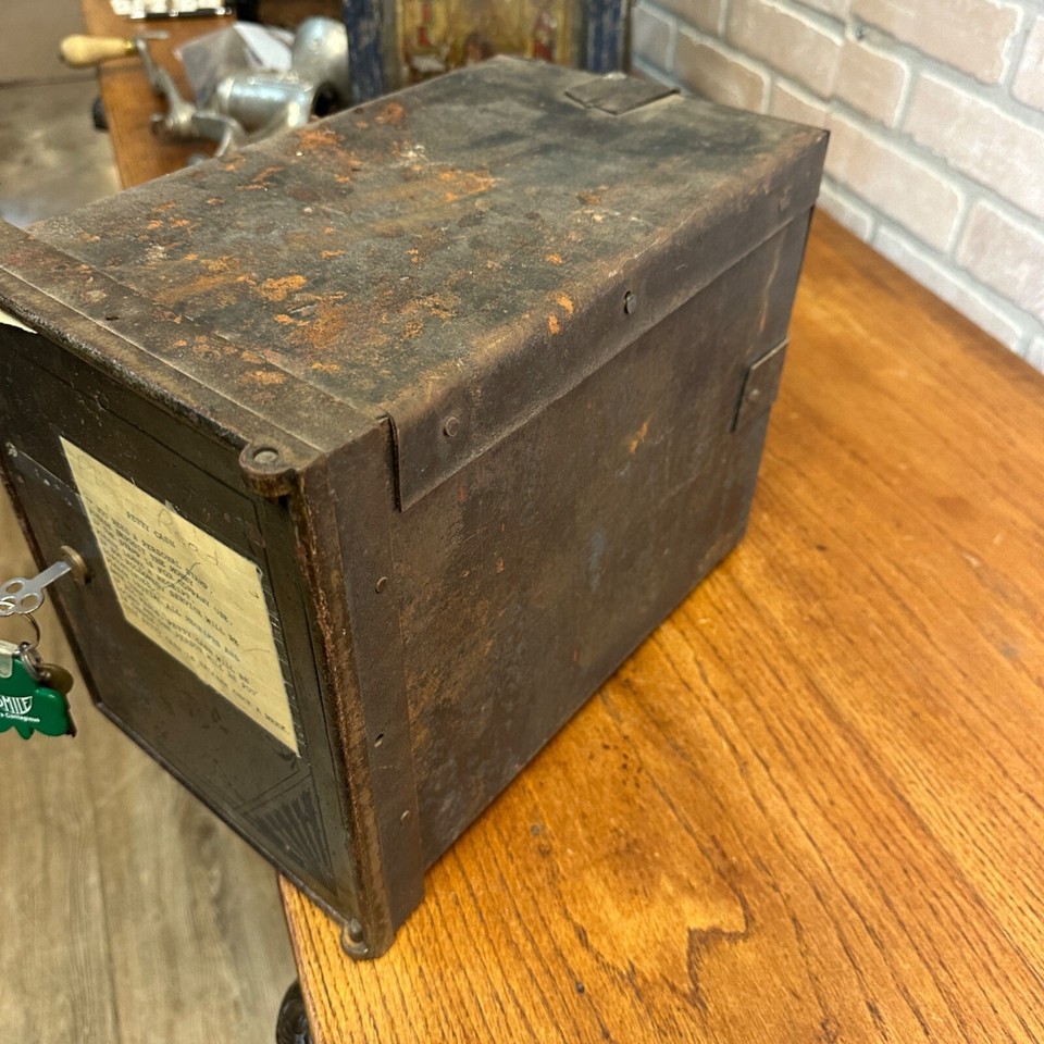 Antique 1900s Bank Safe Deposit Box Strongbox Steel Three-Drawer w/ Key ...