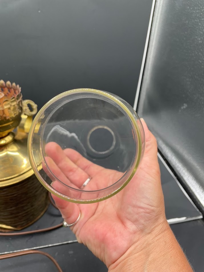 Electric Hurricane Lamp with Winter Scene Lamp Shade Brass Base Works ...
