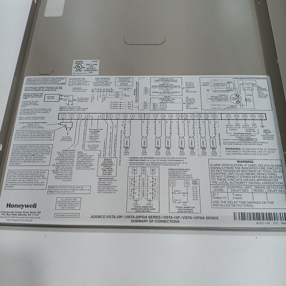 Honeywell Ademco Vista-20P Series Fire Alarm & Security Panel Enclosure ...