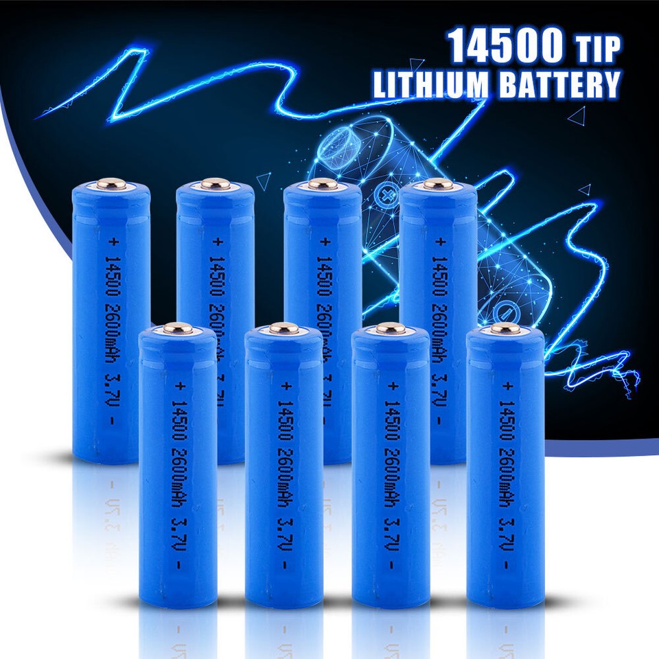8 Pack 14500 Battery 2600mAh Li-ion 3.7V Rechargeable Batteries for ...