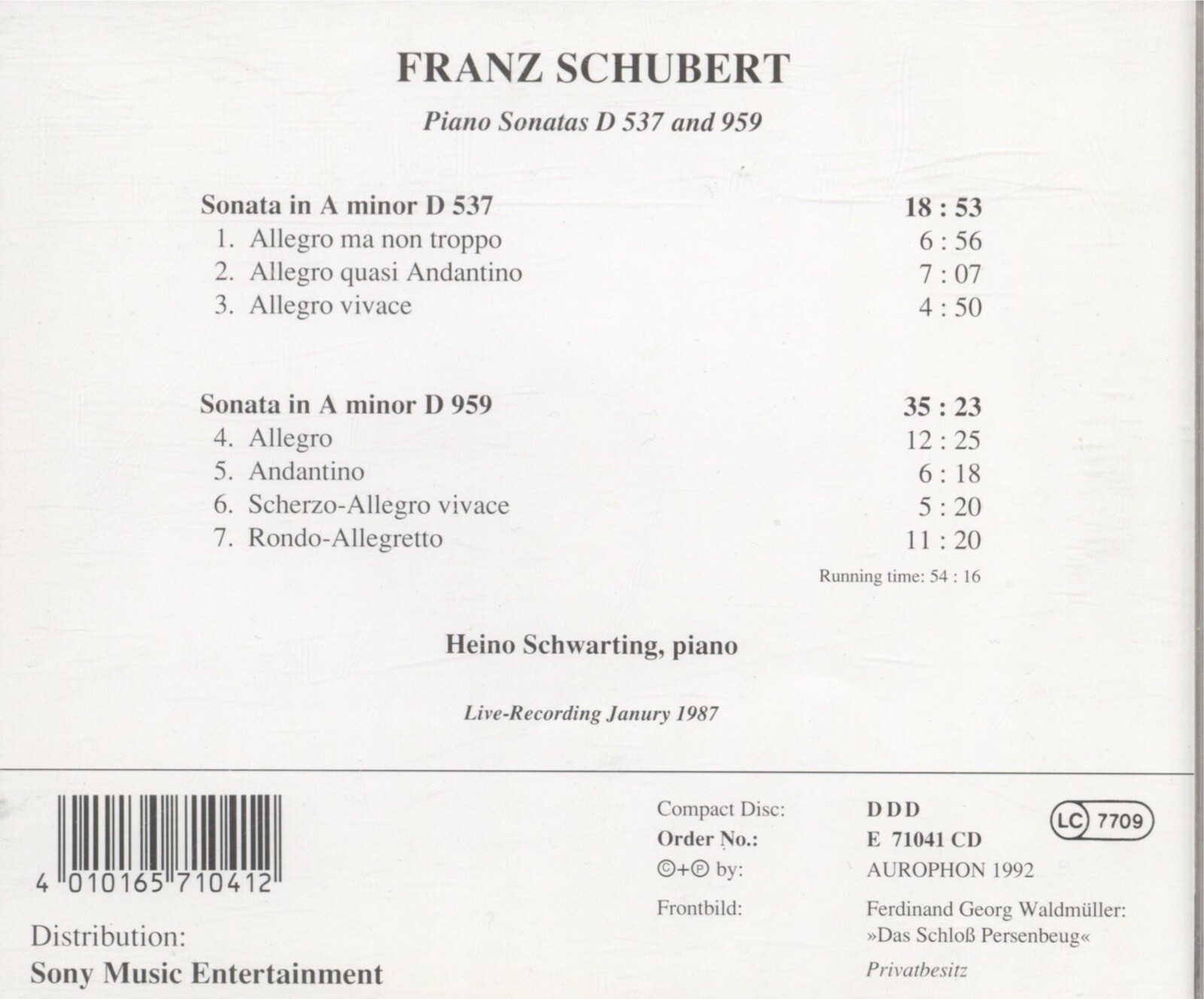 Schubert - Piano Sonatas D 537 & 959 (Heino Schwarting) CD | eBay