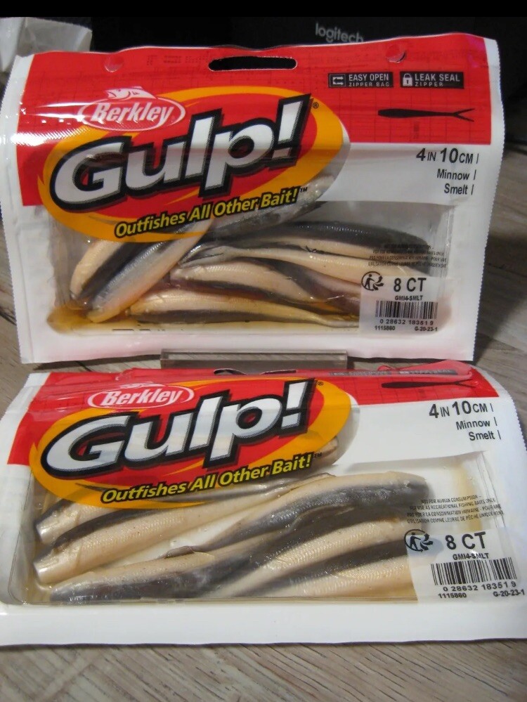 2 Packs Berkley Gulp Fishing Baits - 4" Split Tail Minnow - Smelt Color ...