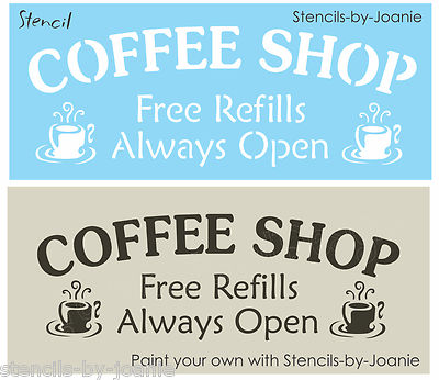 STENCIL Coffee Shop Free Refills Open Kitchen Espresso DIY Craft Signs ...