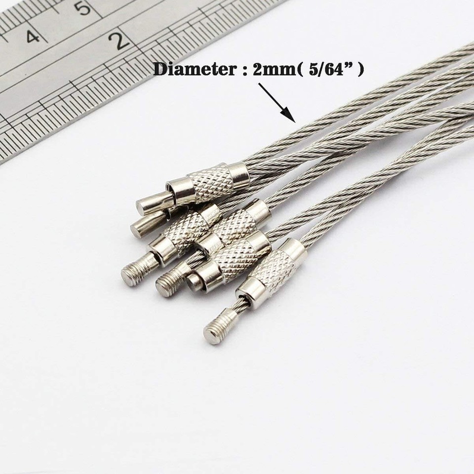 120pcs Heavy Duty Stainless Steel Wire Keychain Cable Key Ring Luggage ...