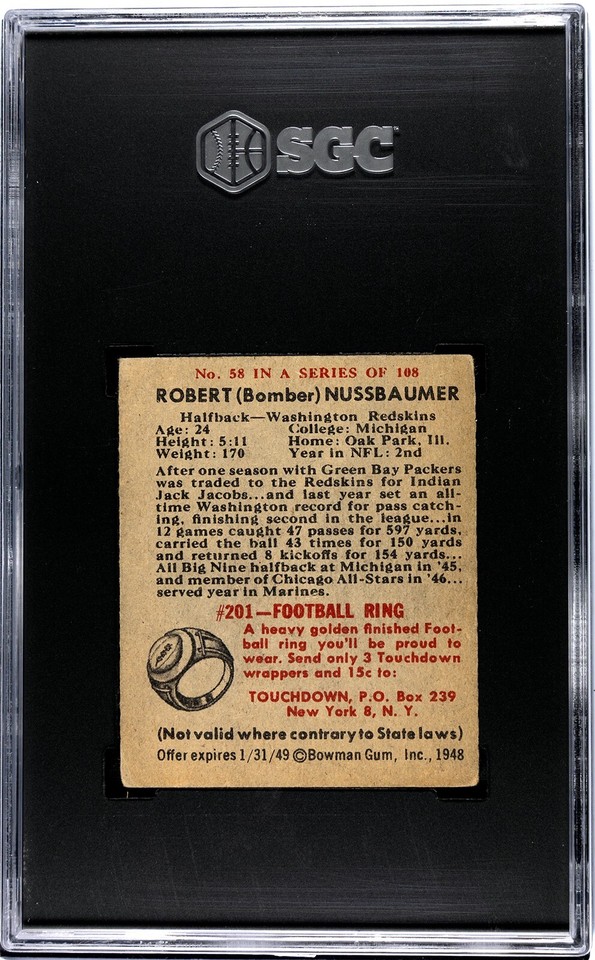 1948 Bowman - #58 Bob Nussbaumer (RC) SGC 4 | eBay