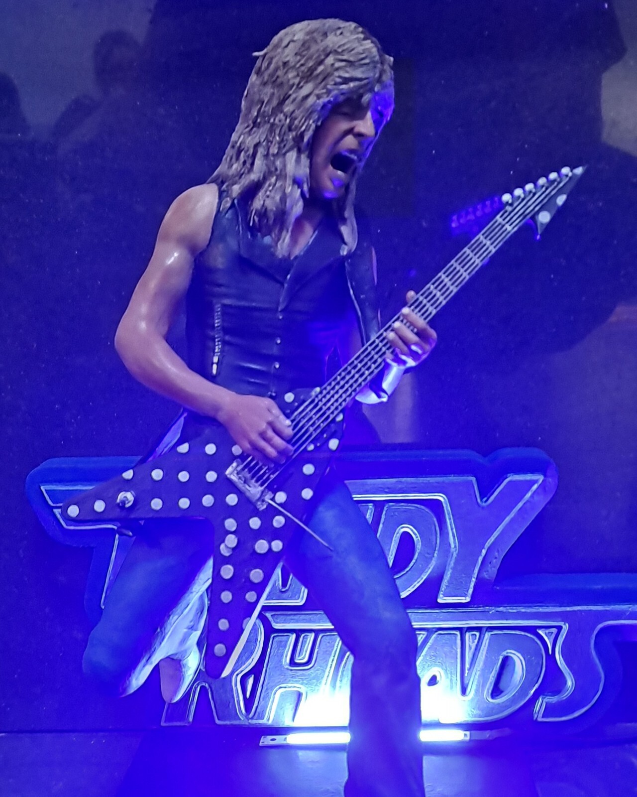 Randy Rhoads 8" FIGURE Tribute Figurine Blue LED Light + Backdrop ...