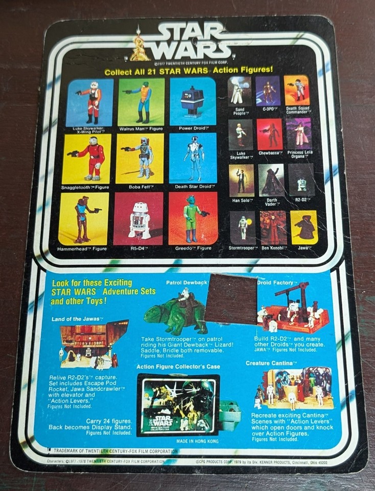 Vintage Star Wars 1978 Luke Skywalker 21 back Cardback ONLY, Unpunched ...