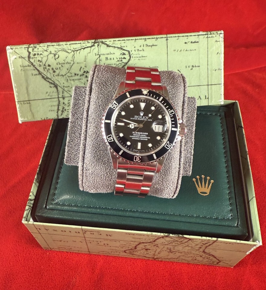 OG 1991 ROLEX SUBMARINER 40MM DATE #16610 FULL SET BOX PAPER HANG TAG ...