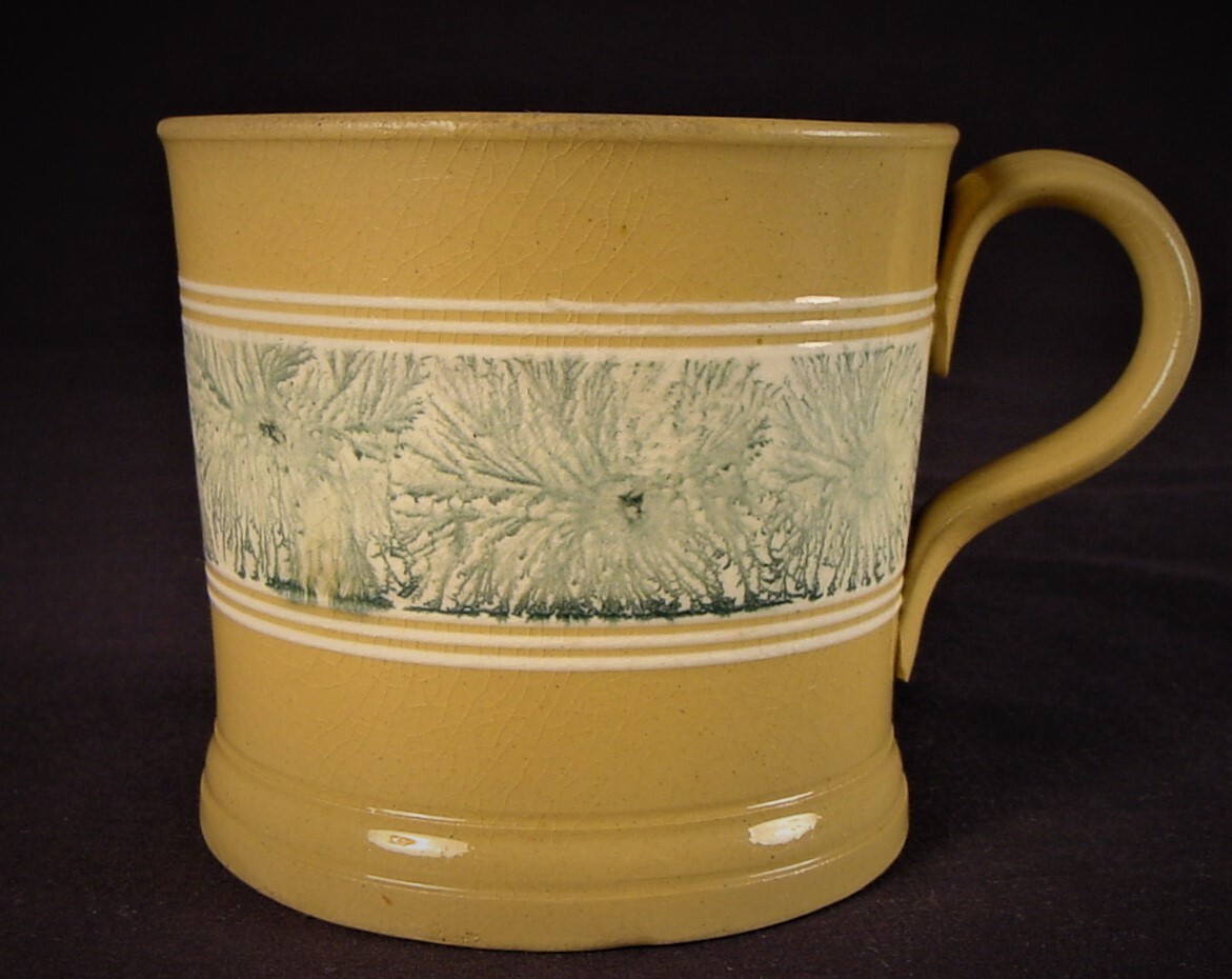 RARE ANTIQUE 1800s STUNNING GREEN SEAWEED MOCHA MUG MOCHAWARE YELLOW ...