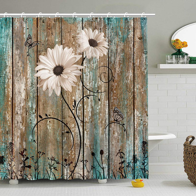 Rustic Shower Curtain Floral Barnwood Fabric Farmhouse Bath Curtain 12 ...