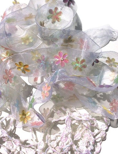 2 White & Pastel Sewing Trims: Sparkly Flower Sequin Ribbon & Shimmery ...