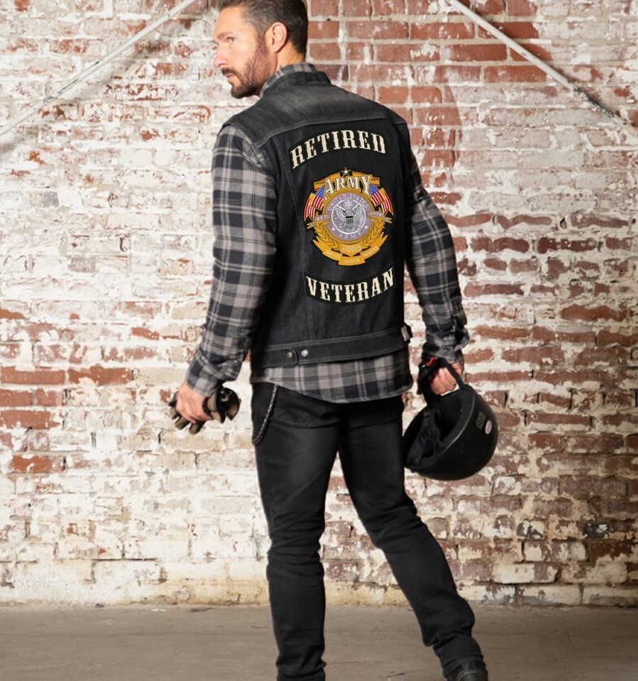 Retired Veteran Rocker + Army Patches 12" | Large Embroidered Military ...