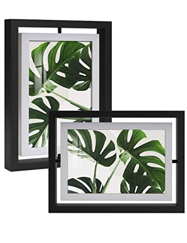 Picture Frame 5×7 Double Sided Rotating Modern Wooden Floating Frames ...
